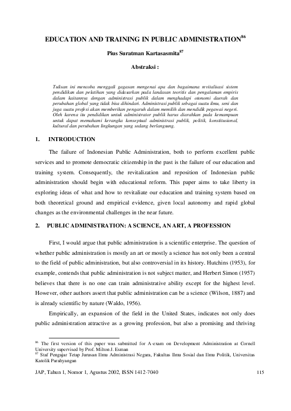 (PDF) Education and Training in Public Administration | pius ...