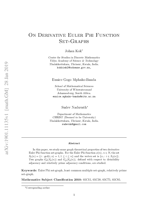 (PDF) On Derivative Euler Phi Function Set-Graphs