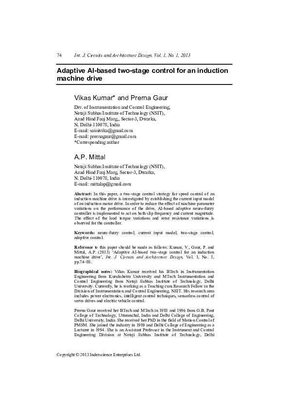 (PDF) Adaptive AI-based two-stage control for an induction machine drive (PDF) Adaptive AI-based two-stage control for an induction machine drive