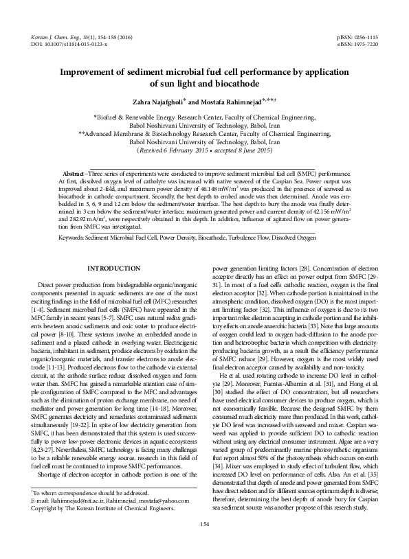 (PDF) Improvement of sediment microbial fuel cell performance by application of sun light and ...