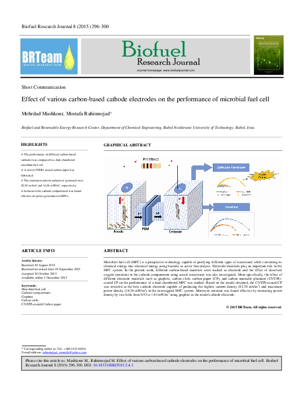 (PDF) Effect of various carbon-based cathode electrodes on the ...