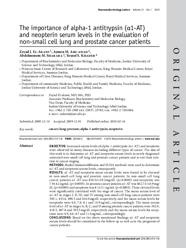 (PDF) The importance of alpha-1 antitrypsin (alpha1-AT) and neopterin ...