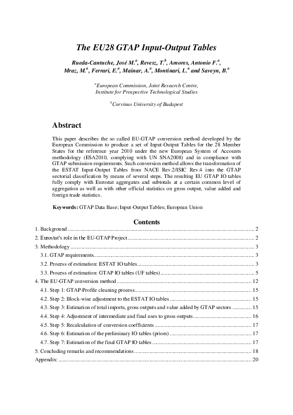 (PDF) The EU28 GTAP Input-Output Tables