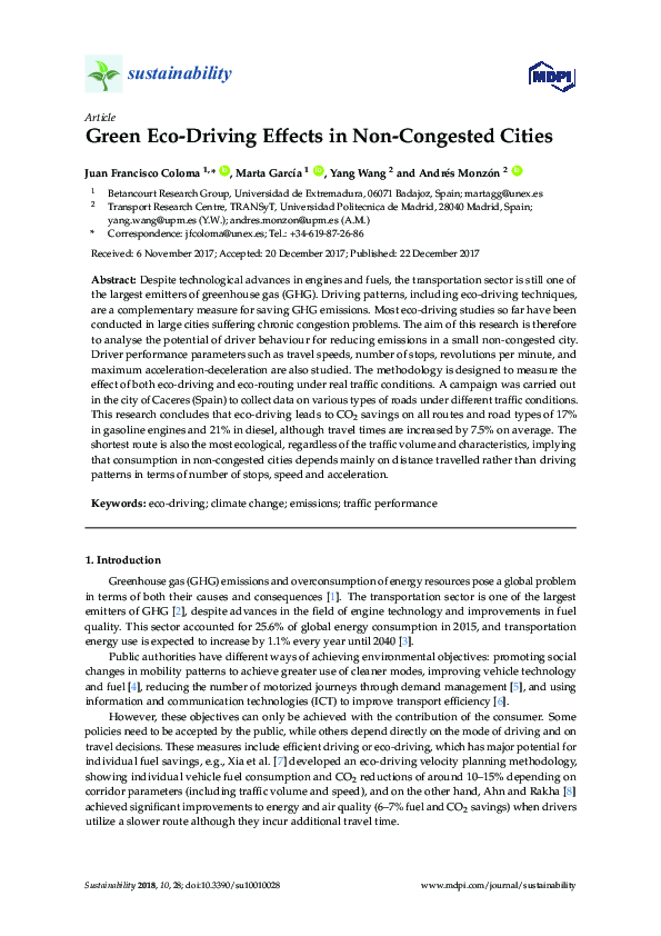 (PDF) Green Eco-Driving Effects in Non-Congested Cities