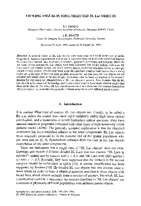 (PDF) Viewing angles in some selected BL Lac objects