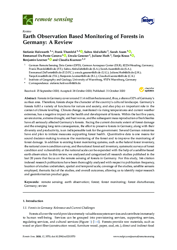 (PDF) Earth Observation Based Monitoring of Forests in Germany: A Review (PDF) Earth Observation Based Monitoring of Forests in Germany: A Review