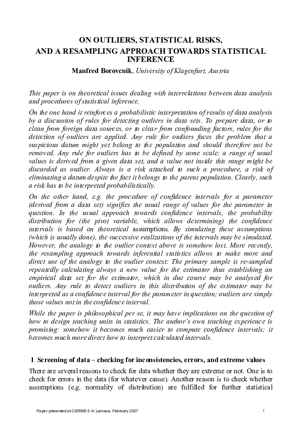 (PDF) On Outliers, Statistical Risks, and a Resampling Approach Towards Statistical Inference