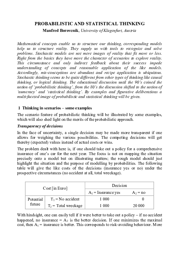 (PDF) Probabilistic and Statistical Thinking