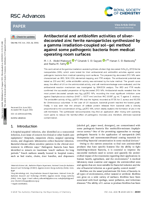 (PDF) Antibacterial and antibiofilm activities of silver-decorated zinc ferrite nanoparticles ...