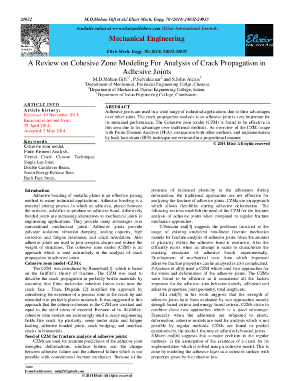 Pdf A Review On Cohesive Zone Modeling For Analysis Of Crack Propagation In Adhesive Joints