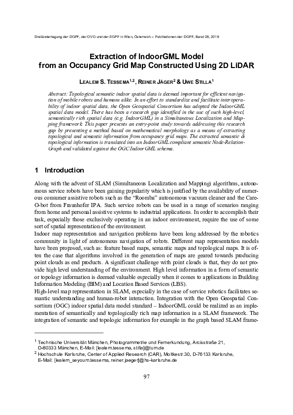 (PDF) Extraction of IndoorGML Model from an Occupancy Grid Map Constructed Using 2 D LiDAR