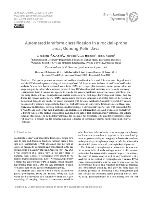 (PDF) Automated landform classification in a rockfall-prone area, Gunung Kelir, Java | Junun ...