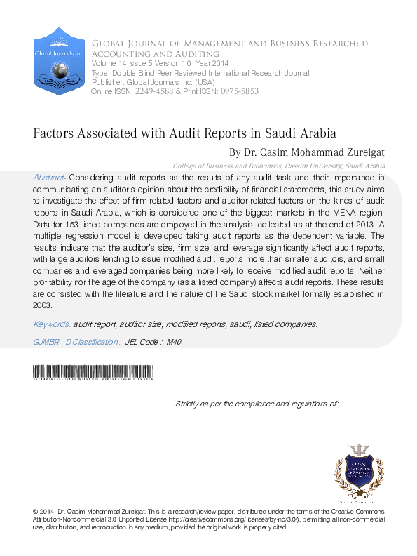 (PDF) Factors Associated with Audit Reports in Saudi Arabia