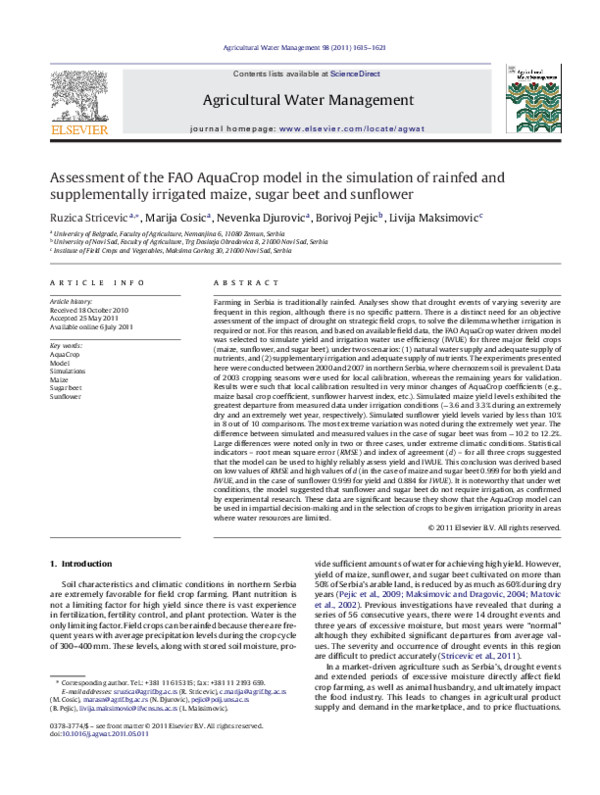 (PDF) Assessment of the FAO AquaCrop model in the simulation of rainfed ...