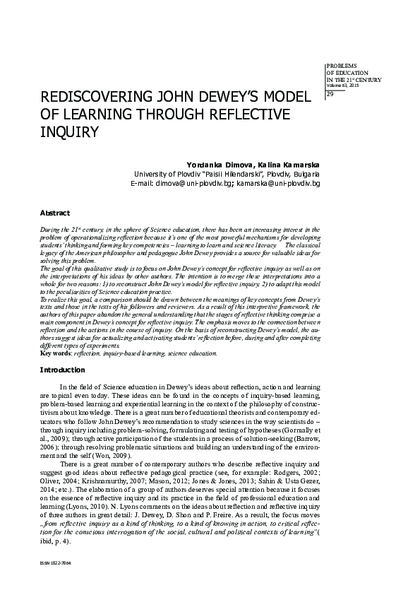 (PDF) Rediscovering John Dewey ’ S Model of Learning Through Reflective ...