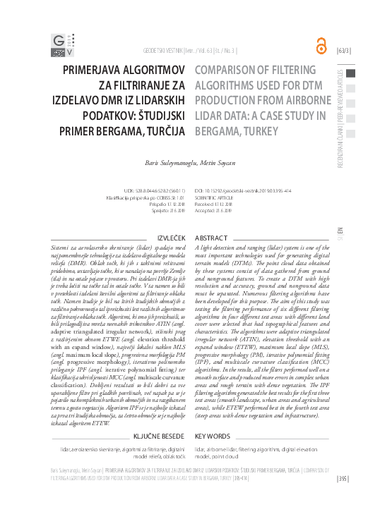 Pdf Comparison Of Filtering Algorithms Used For Dtm Production From Airborne Lidar Data A