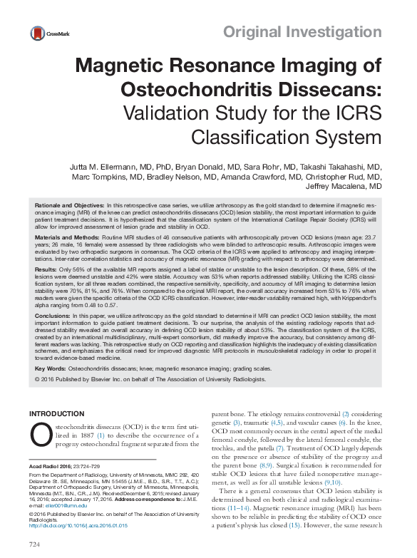(PDF) Magnetic Resonance Imaging of Osteochondritis Dissecans ...