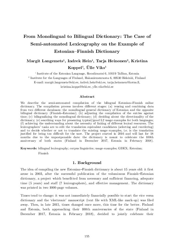 (PDF) From Monolingual to Bilingual Dictionary: The Case of Semi ...