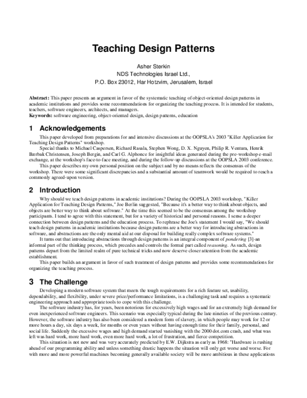 (PDF) Teaching Design Patterns