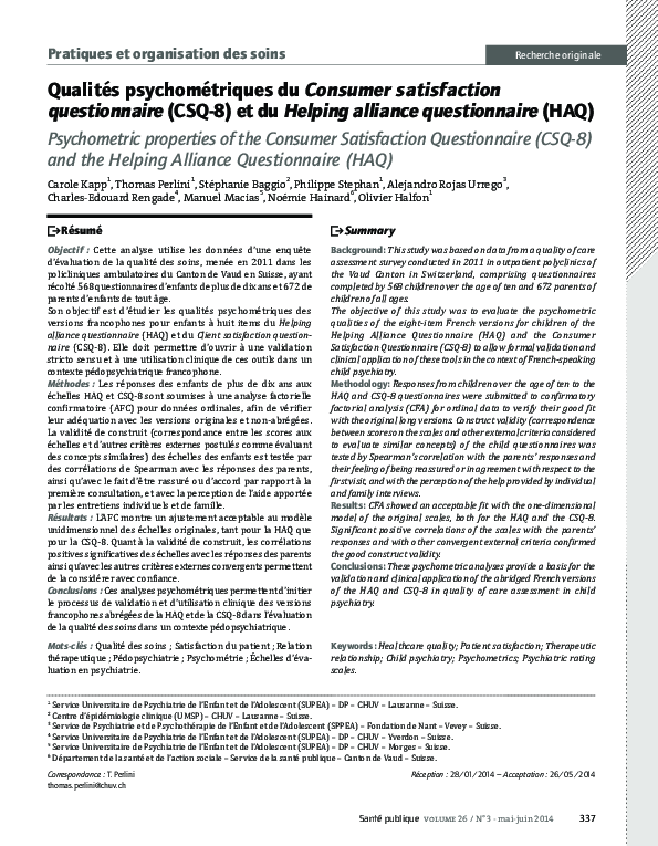 (PDF) [Psychometric properties of the Consumer Satisfaction ...