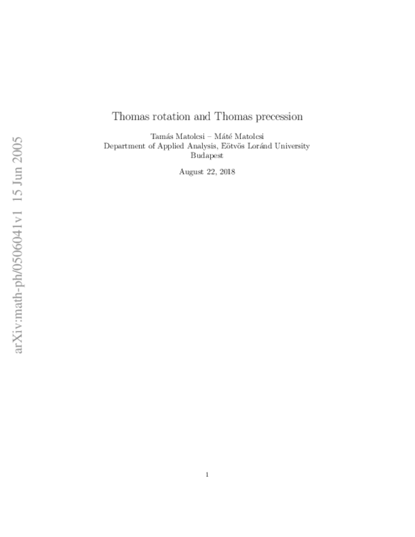 (PDF) Thomas rotation and Thomas precession