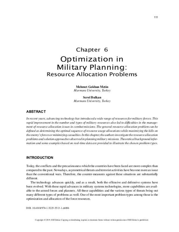 (PDF) Optimization in Military Planning