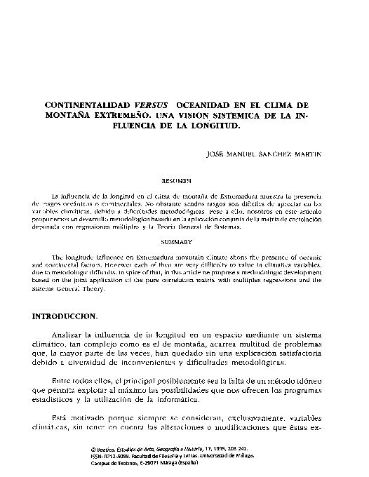 (PDF) Continentalidad versus oceanidad en el clima de montaña extremeño ...