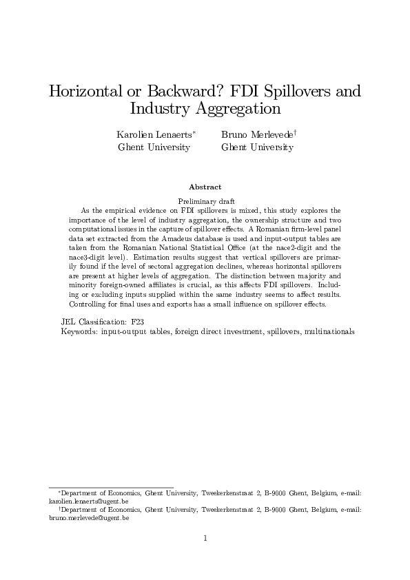 (PDF) Horizontal or Backward? FDI Spillovers and Industry Aggregation