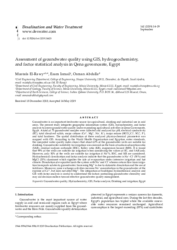 Pdf Assessment Of Groundwater Quality Using Gis Hydrogeochemsitry