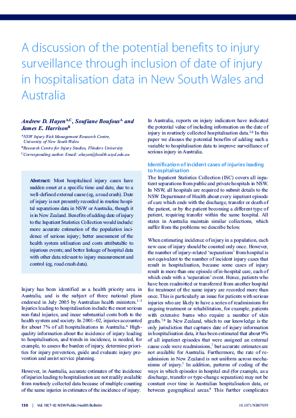 (PDF) A discussion of the potential benefits to injury surveillance ...