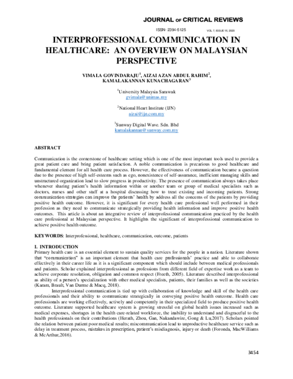 (PDF) INTERPROFESSIONAL COMMUNICATION IN HEALTHCARE: AN OVERVIEW ON ...