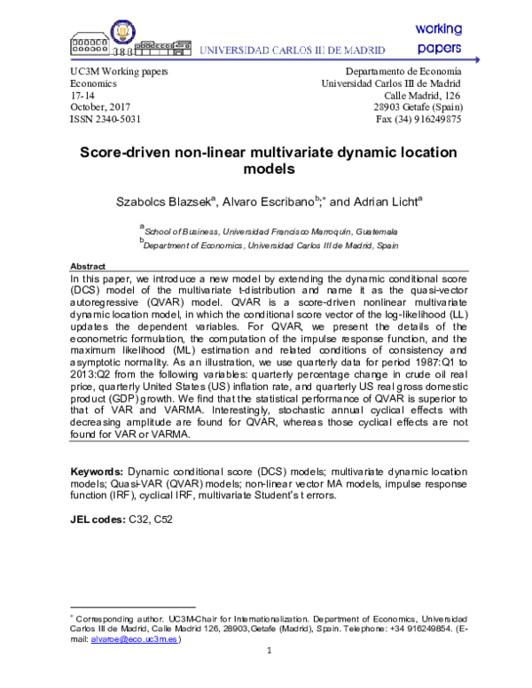 (PDF) Score-driven non-linear multivariate dynamic location models ...