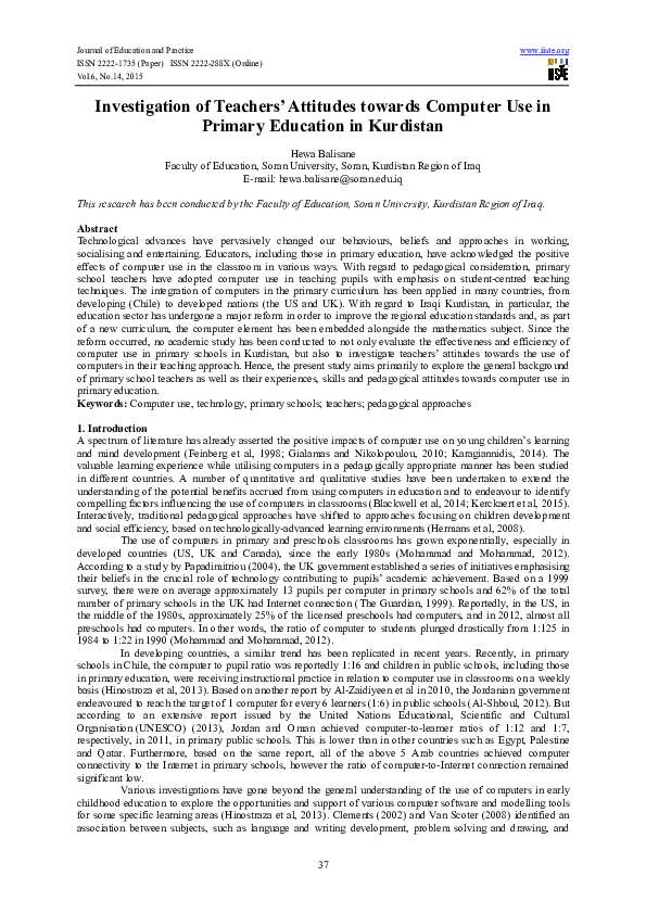 (PDF) Investigation of Teachers’ Attitudes towards Computer Use in ...