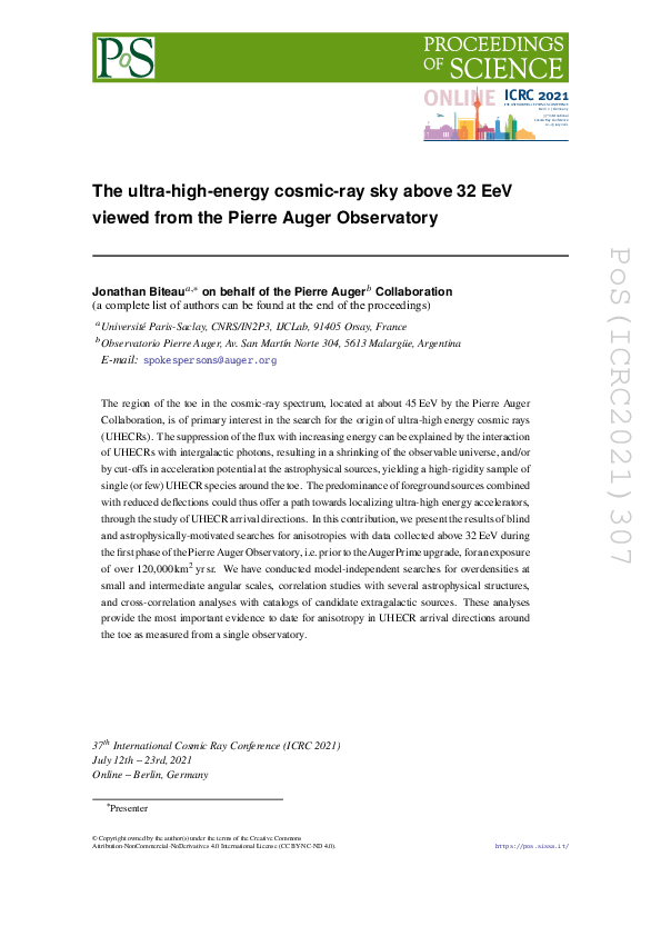The ultra-high-energy cosmic-ray sky above 32 EeV viewed from the ...
