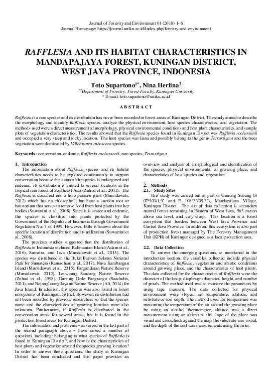(PDF) Rafflesia and Its Habitat Characteristics in Mandapajaya Forest ...