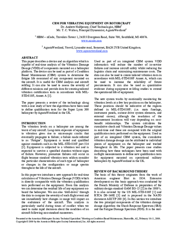 (PDF) CBM FOR VIBRATING EQUIPMENT ON ROTORCRAFT Dr. Andrew Halfpenny ...