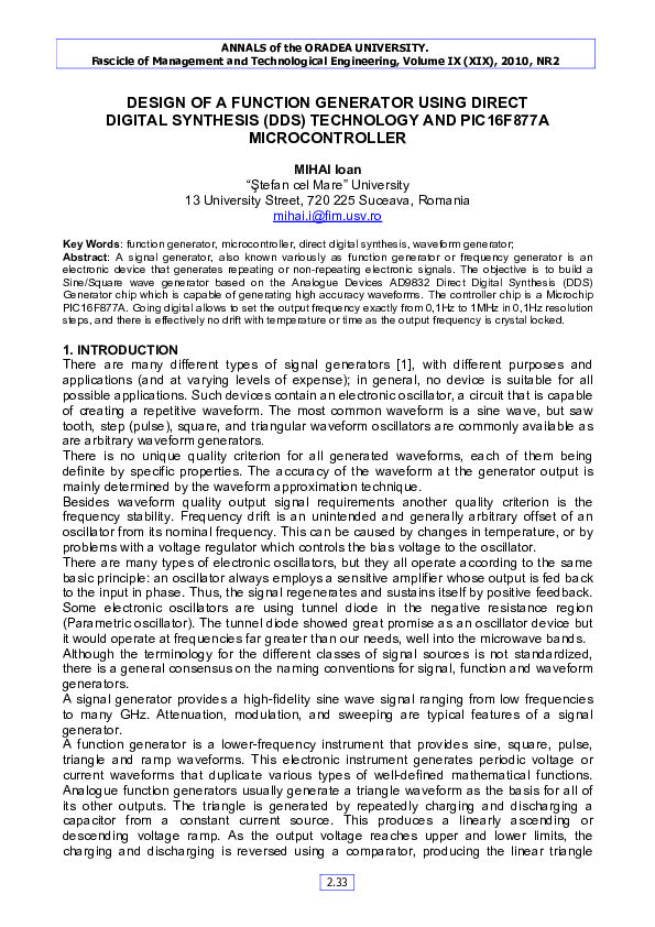 (PDF) Design of a Function Generator Using Direct Digital Synthesis ...
