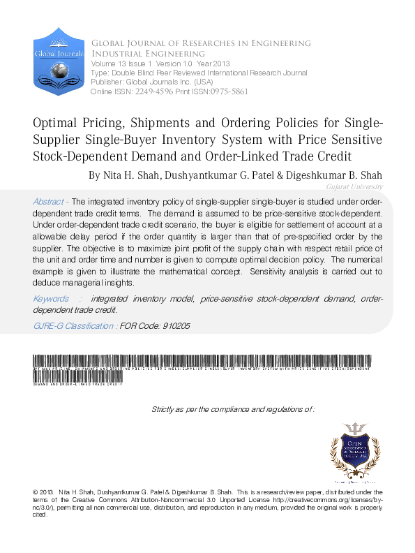 (PDF) Optimal Pricing, Shipments and Ordering Policies for Single ...