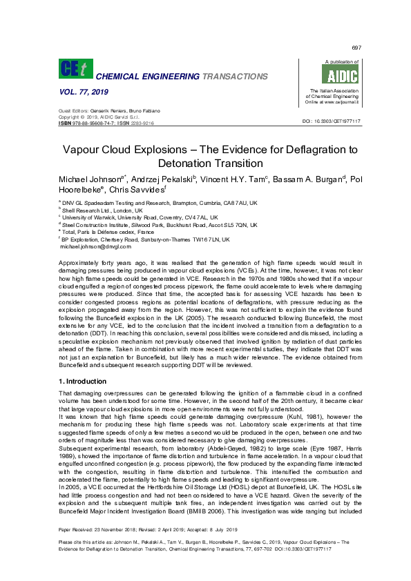(PDF) Vapour Cloud Explosions – The Evidence for Deflagration to ...