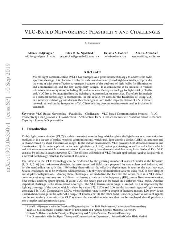 (PDF) VLC-Based Networking: Feasibility and Challenges