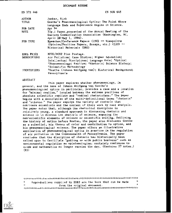 (PDF) Goethe's Phenomenological Optics: The Point Where Language Ends ...