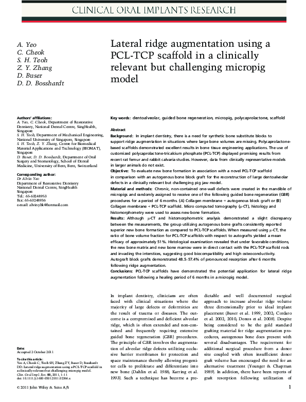 (PDF) Lateral ridge augmentation using a PCL-TCP scaffold in a ...