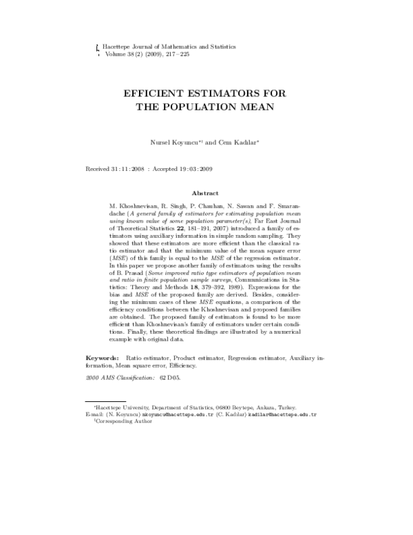 Pdf Efficient Estimators For The Population Mean Cem Kadilar