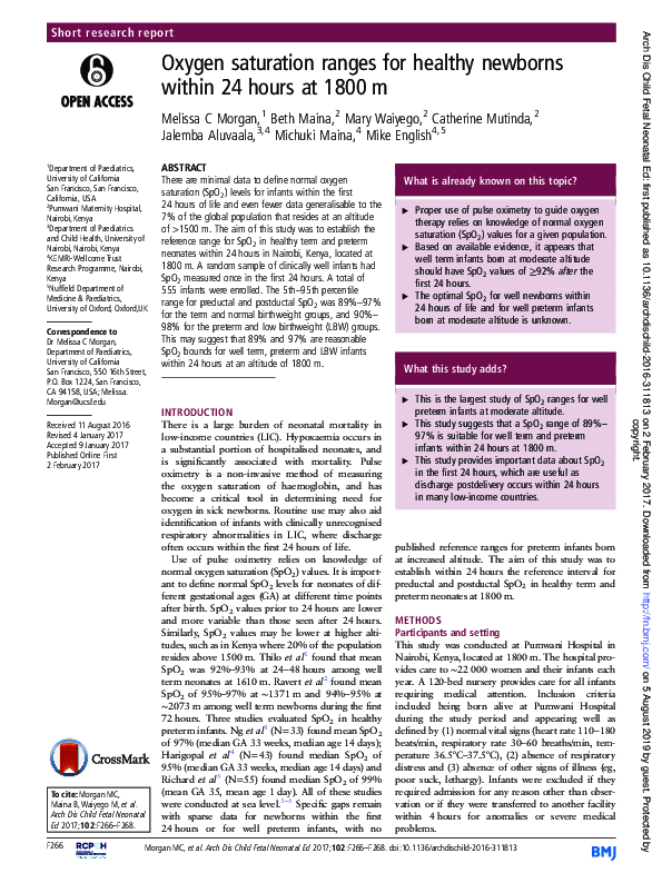 (PDF) Oxygen saturation ranges for healthy newborns within 24 hours at ...