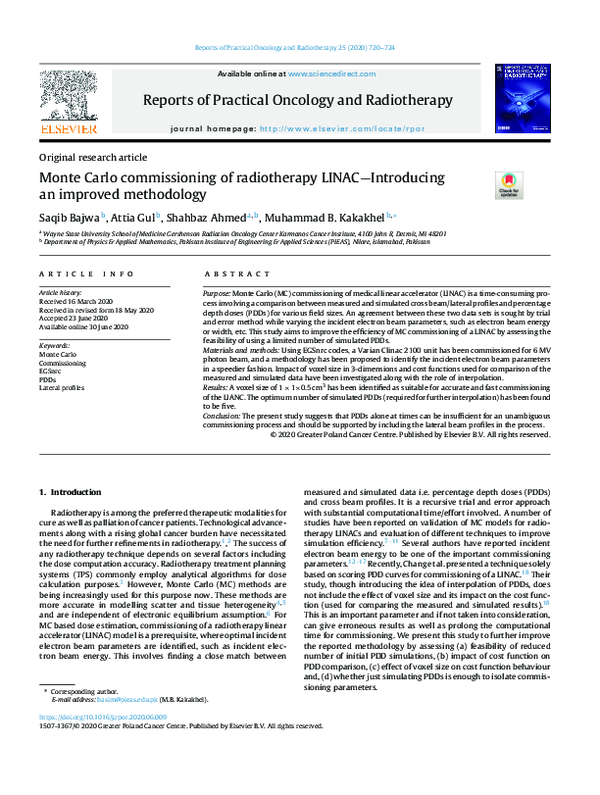 (PDF) Monte Carlo commissioning of radiotherapy LINAC-Introducing an improved methodology