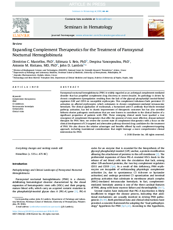 (PDF) Expanding Complement Therapeutics for the Treatment of Paroxysmal Nocturnal Hemoglobinuria ...