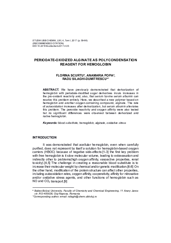 (PDF) Periodate-oxidized alginate as polycondensation reagent for ...