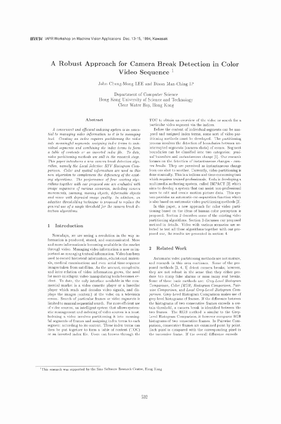 (PDF) A Robust Approach for Camera Break Detection in Color Video ...