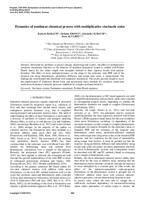 (PDF) Dynamics of nonlinear chemical process with multiplicative ...