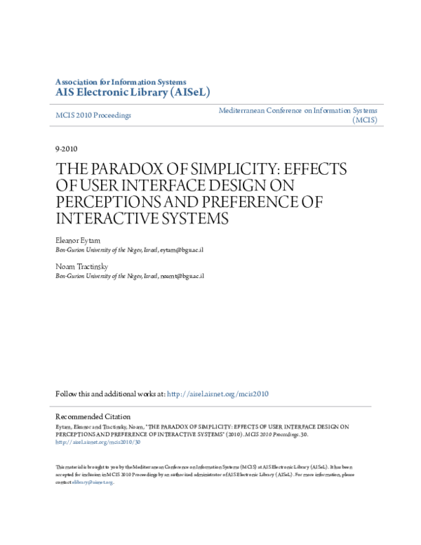 (PDF) The Paradox of Simplicity: Effects of User Interface Design on ...